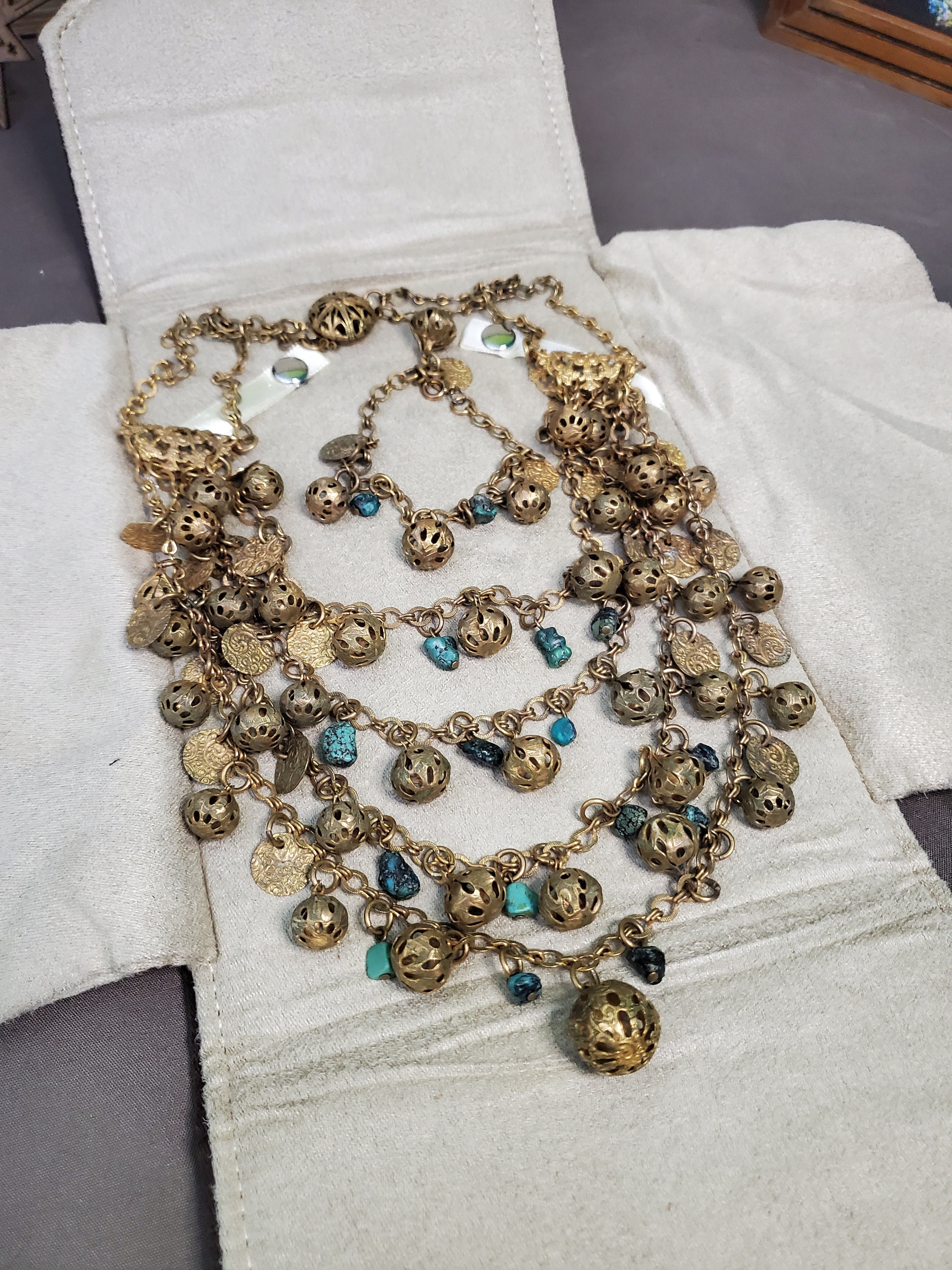 Miriam Haskell Brass Filigree Orb Necklace W/bracelet, Rare 30s ...