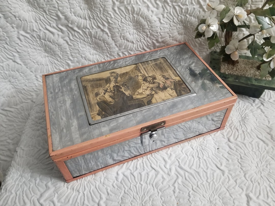 Ladies Cigar Box Jewelry Keepsake Box, Metal Wood Lock Box Victorian ...