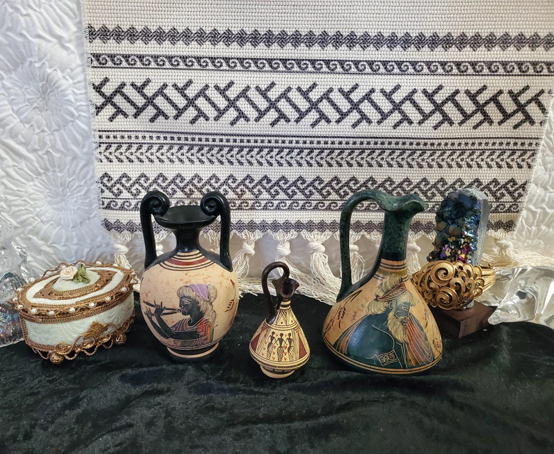 Greek Mini Pictorial Ceramic Pitcher Vases Handmade, Handpainted Mini ...