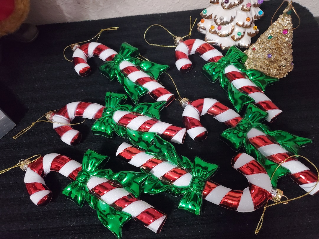 Vintage Christmas Candy Canes, Faux Acrylic Candy Ornaments Set of 6 ...