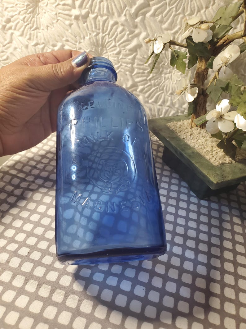Vintage Milk of Magnesia Blue Glass Bottle Cobalt Blue Embossed Genuine ...