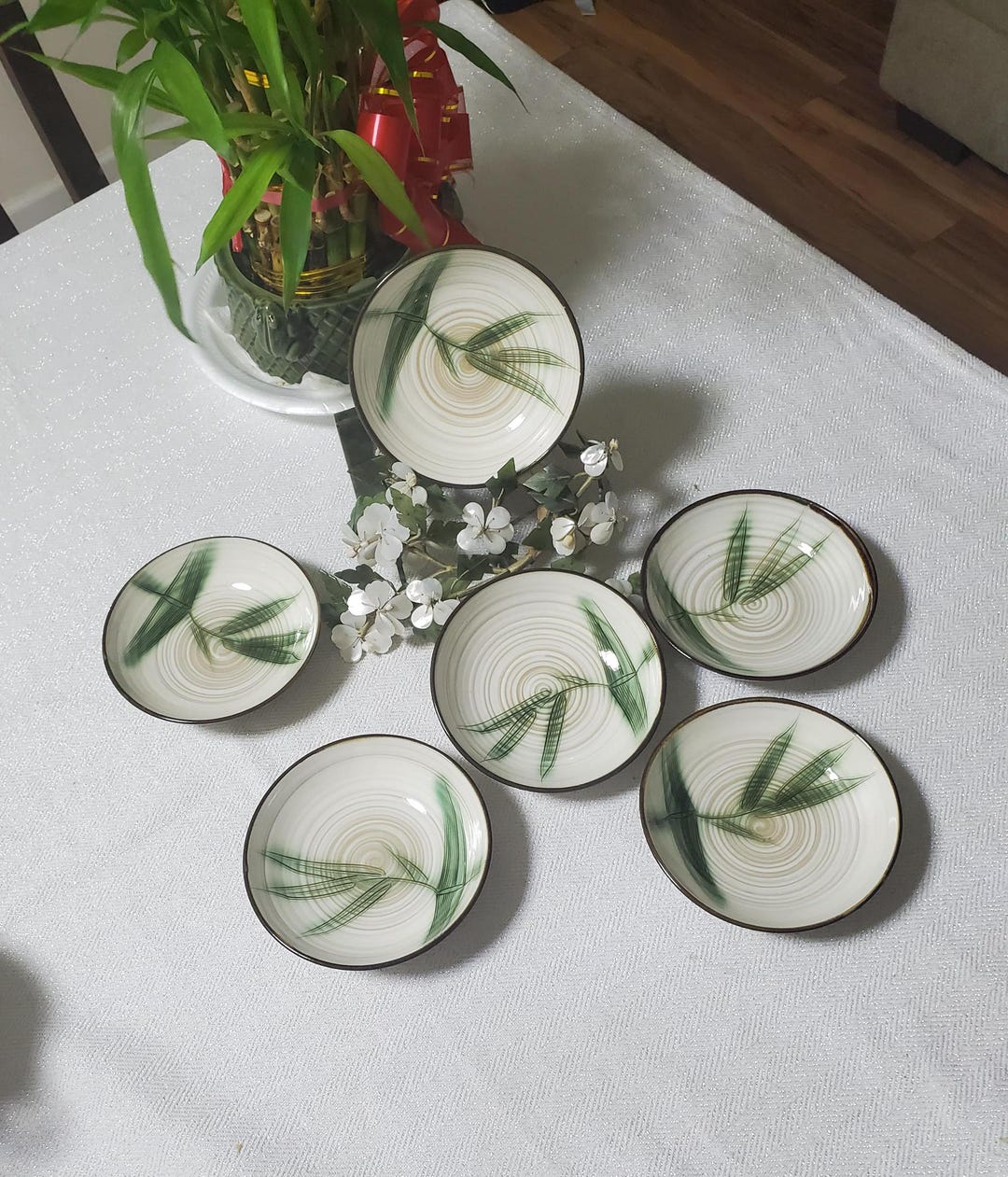 Kasuga Showa Stone Ware Bamboo Pattern Sauce / Ice Cream Bowl 5" Set of ...