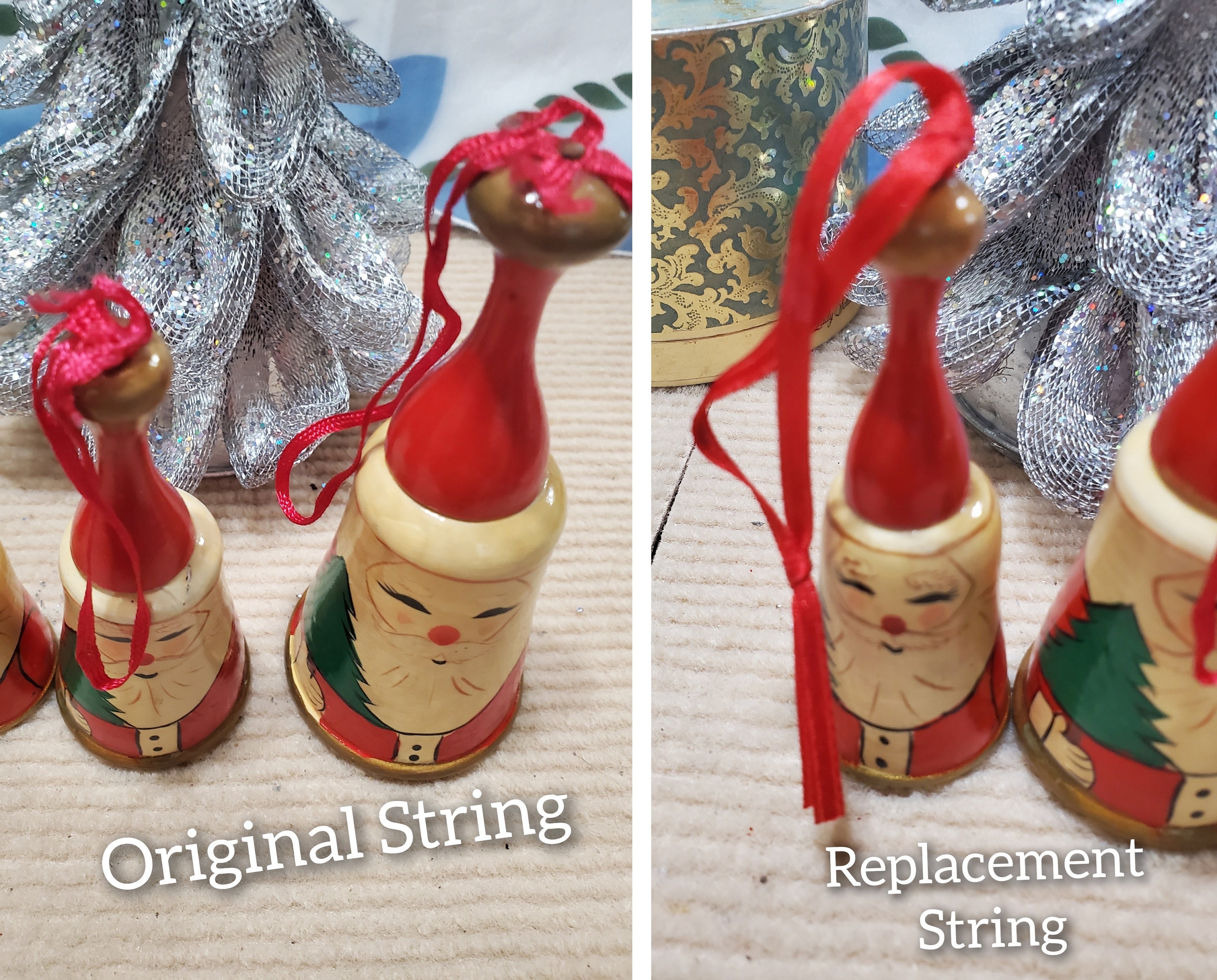 Vintage Santa Claus, 1960s/70s Hand Painted Wood Lacquered Santa Bells ...