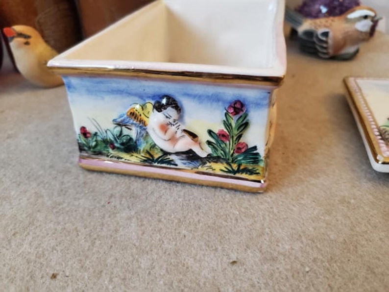 Vintage Capodimonte Porcelain Cigarette, Handkerchief, Jewelry Box ...