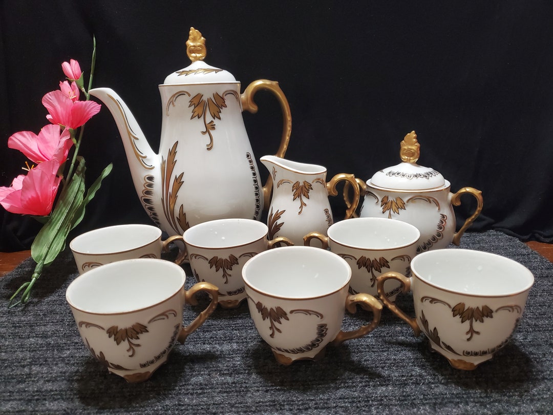 Cmielow Poland Demitasse Ornate Tea Service Set Gold Black Swag Vintage ...