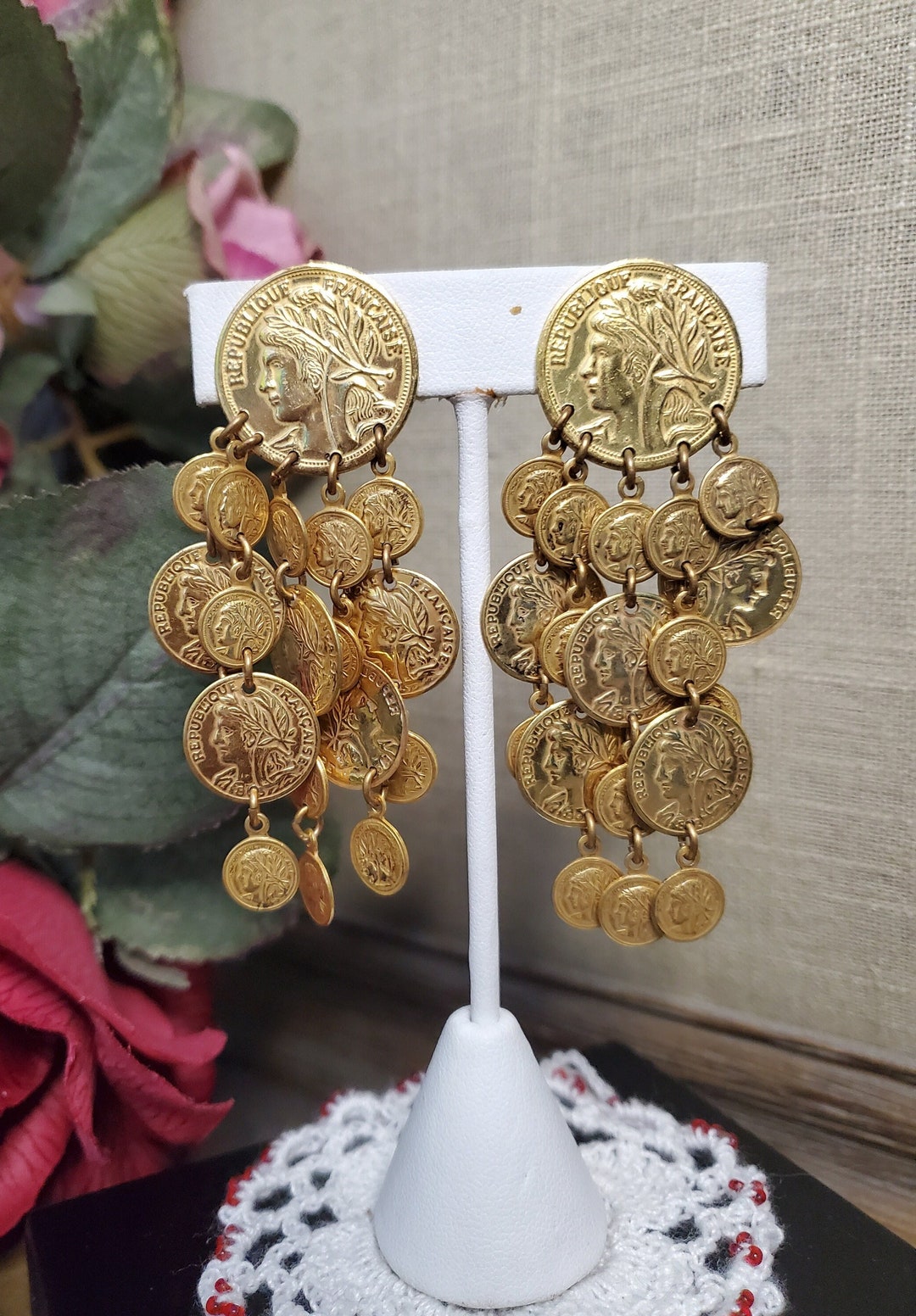 Extremely Rare Miriam Haskell Roman Coin Chandelier Drop Clip on ...