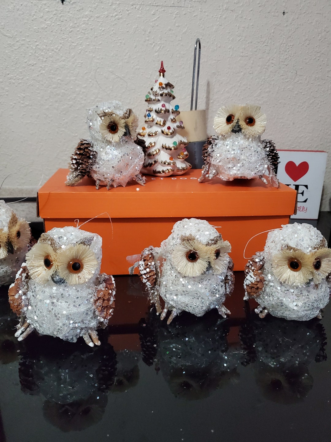 Bristle Stick Twig, Rustic Bristle Owl Ornaments, Bristle Glitter Owl ...