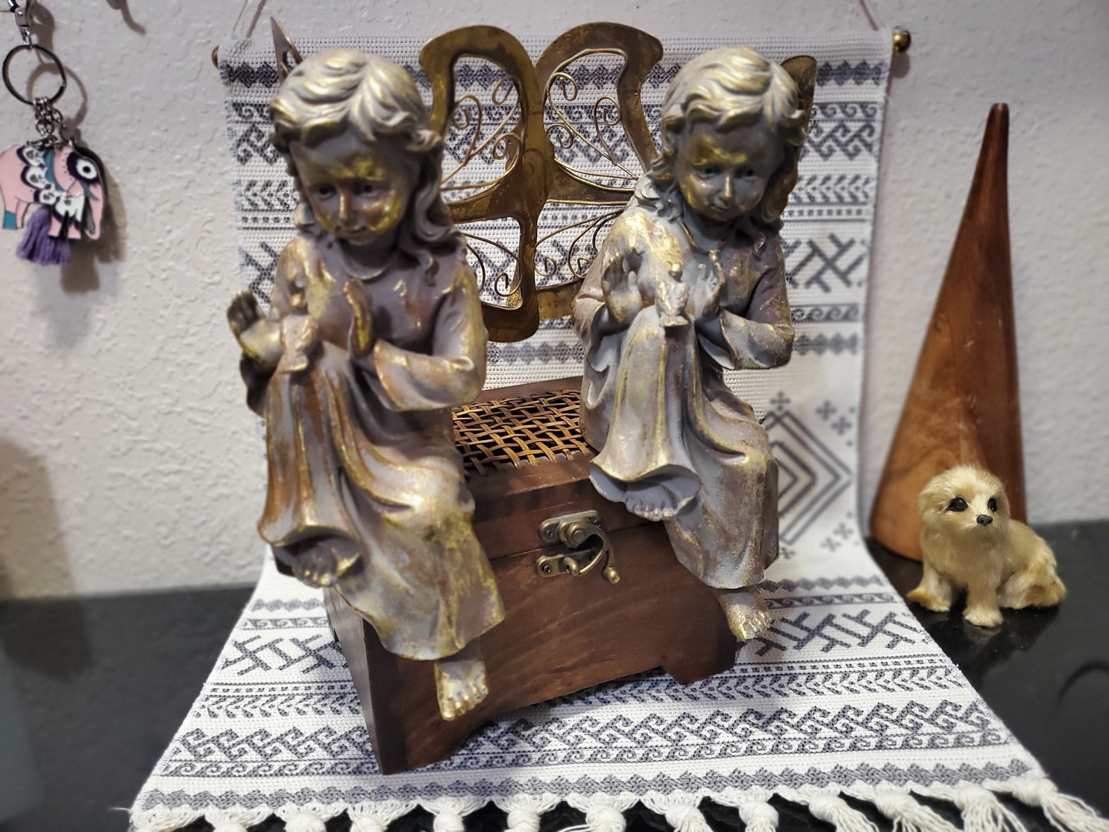Vintage Christmas Angel Girl With a Dove, Antique Gold Gilt Painted ...