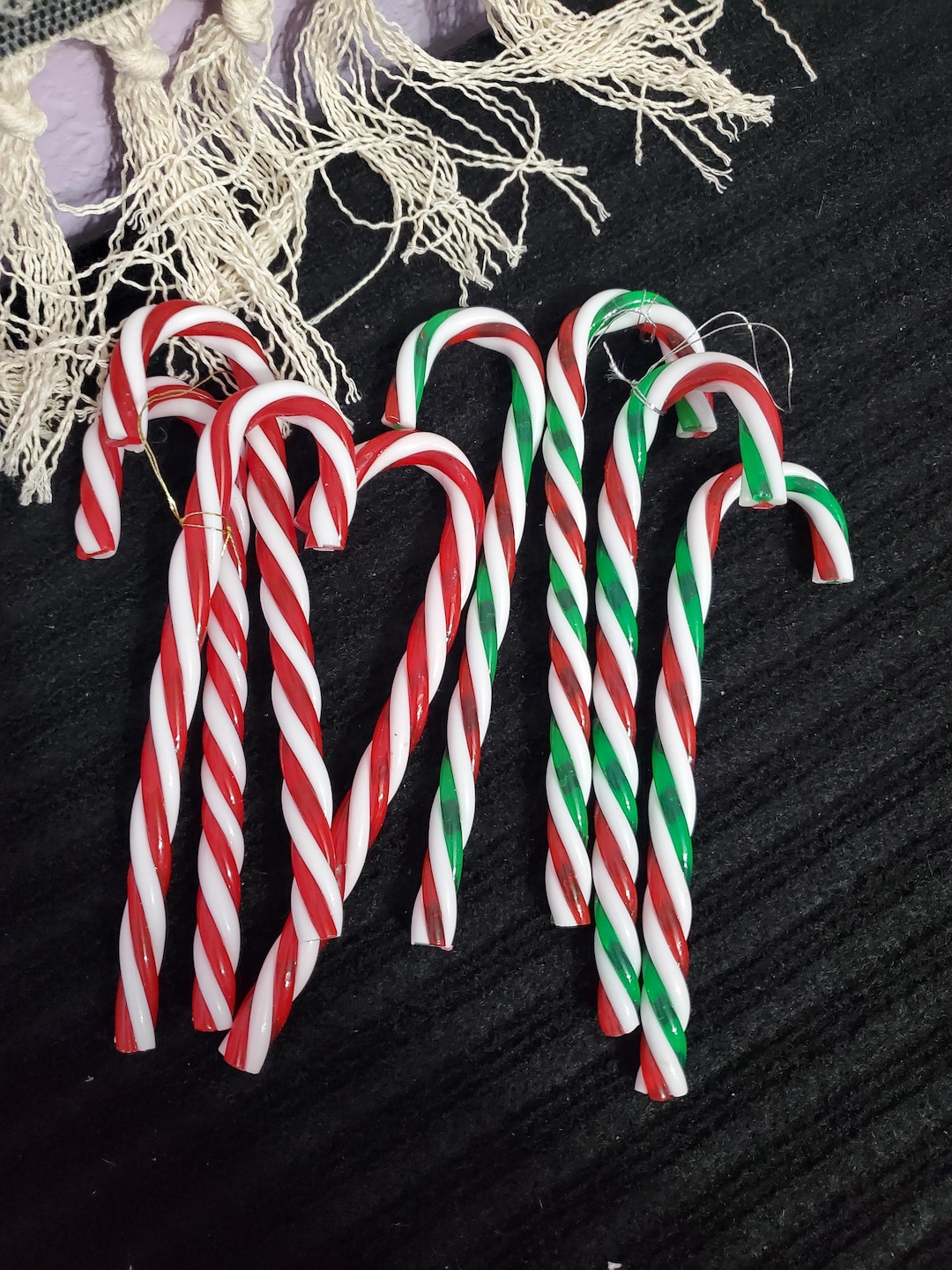 Vintage Christmas Candy Canes, Faux Acrylic Candy Ornaments, Old ...