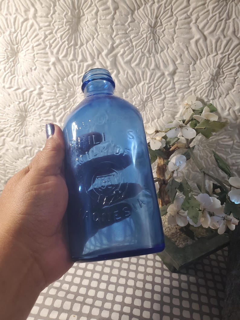 Vintage Milk of Magnesia Blue Glass Bottle Cobalt Blue Embossed Genuine ...