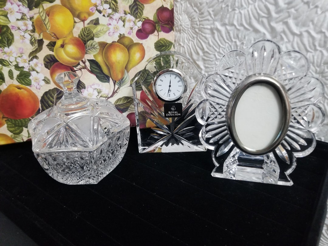 Beautiful Crystal Desk Set, Frame, Clock and Candy Dish Married Desk ...
