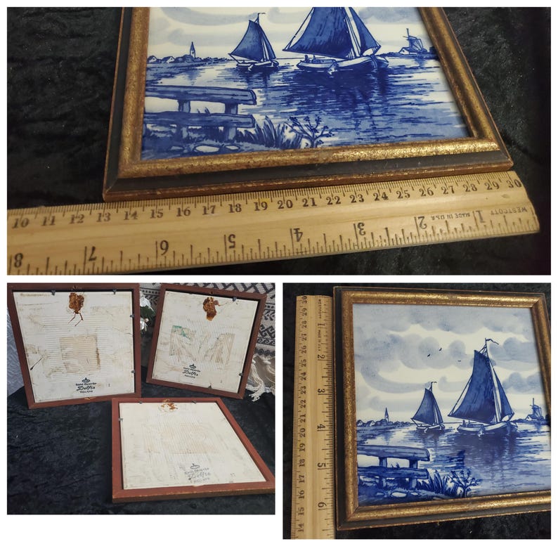 Mini Framed Delfts Art Tiles, Hand Painted Blue White Ceramic Art ...