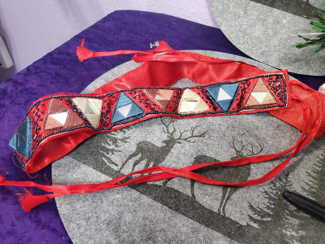 Vintage Nepal Handmade Mirror Embroidery Thread, Beaded, Satin Belt ...