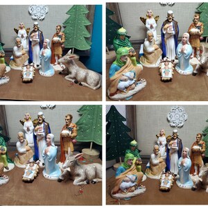 Vintage 1960s Jeweled Nativity Set 9pc, Christmas Nativity Ceramic ...
