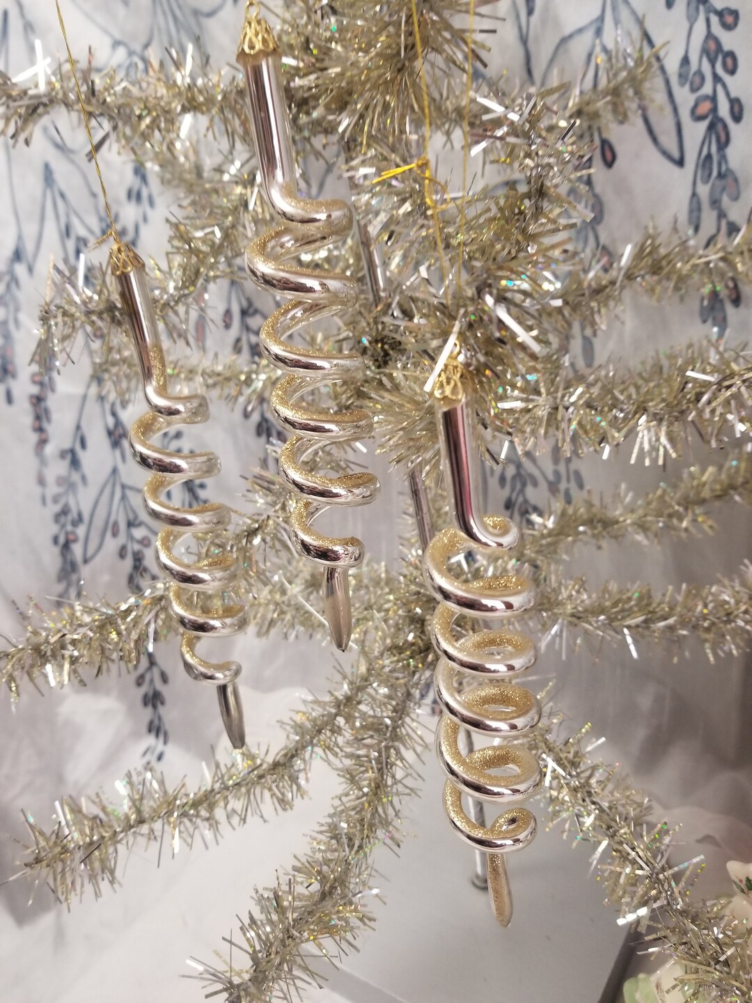 Spiral Mercury MCM Ornaments, Vintage Silver Spiral Mercury Ornaments ...