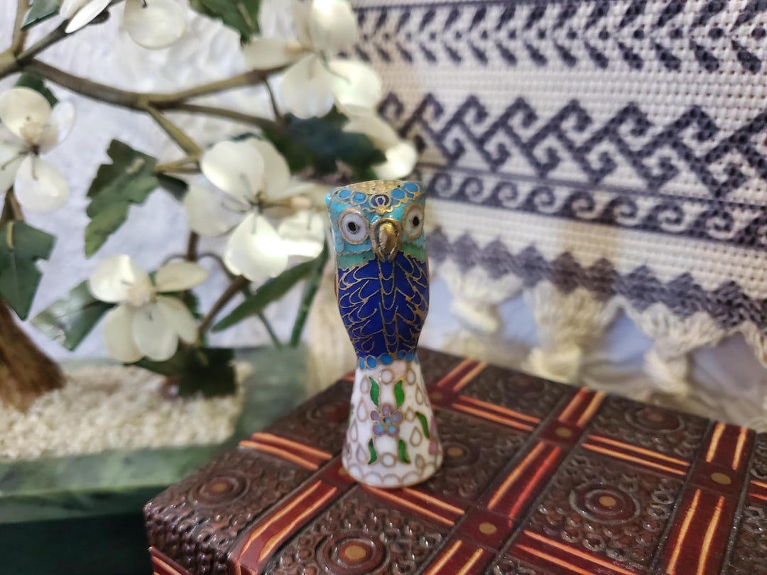 Cloisonne Owl Thimble, Vintage 50s/60s Figural Barn Owl Cloisonne ...