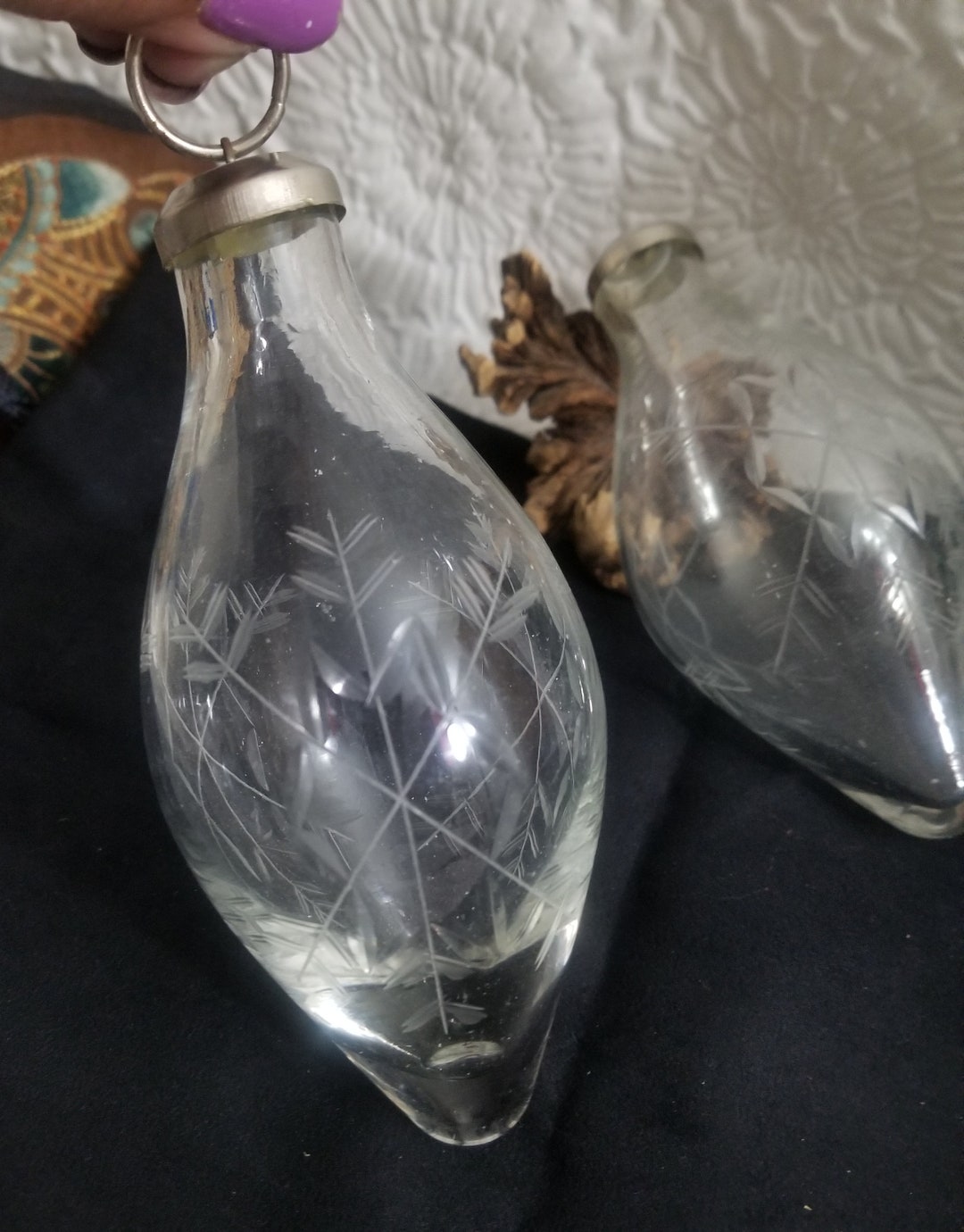 Victorian Kugel Torpedo Vessel Shaped Kugel Glass Etched Ornaments ...