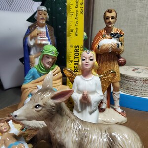 Vintage 1960s Jeweled Nativity Set 9pc, Christmas Nativity Ceramic ...