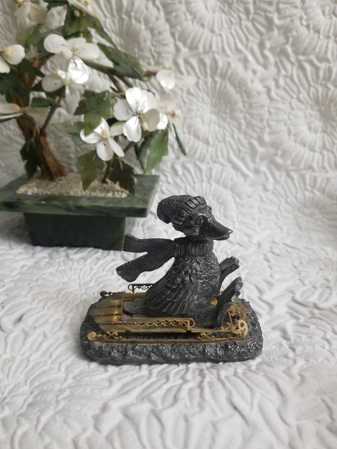 Pewter Artwork, Vintage Michael Ricker Pewter 1.6lb Sledding Duck Mini ...