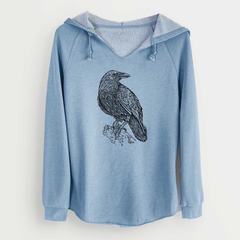 Hand-drawn Raven Graphic Hoodie - California Wave Wash - Etsy