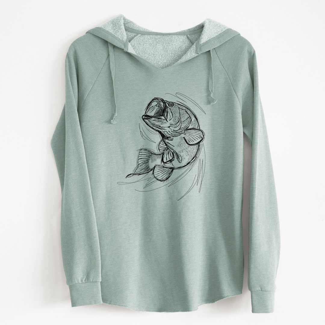 Bass Fish- Hoodie, Nature Inspired, Hand Drawn, Fishing Tee, Fish Gift ...