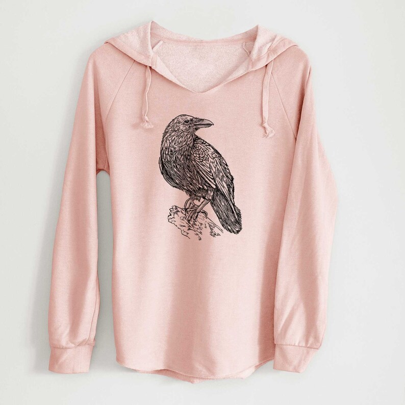 Hand-drawn Raven Graphic Hoodie - California Wave Wash - Etsy