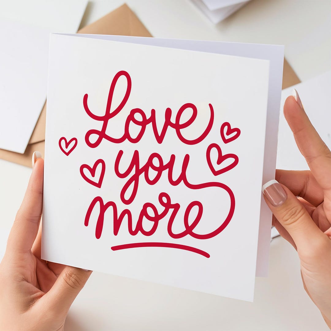 Valentines Day Card - Anniversary Card - Love You More - Handrawn - Etsy