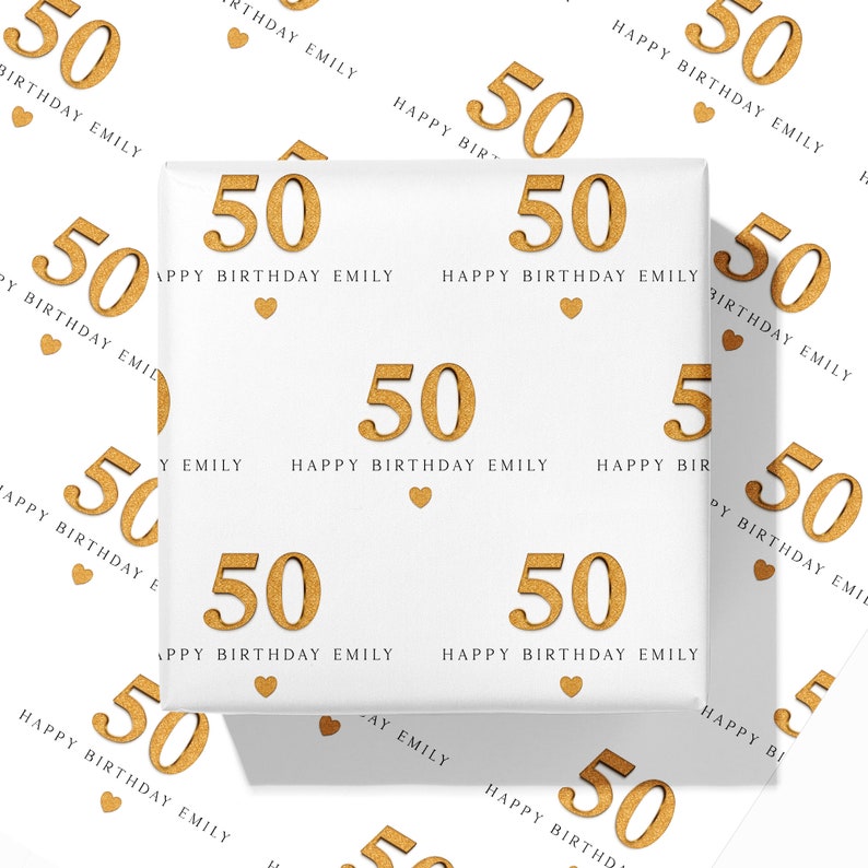 Personalised 50th Birthday Wrapping Paper for Wife, Husband, Partner ...