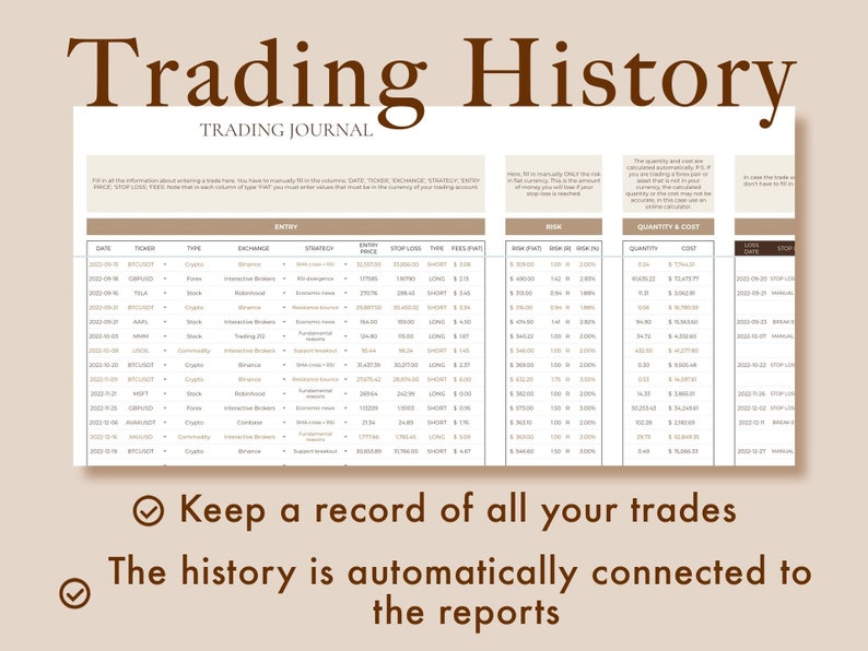Trading Journal Pro Excel Spreadsheet Template Forex Crypto Stocks ...