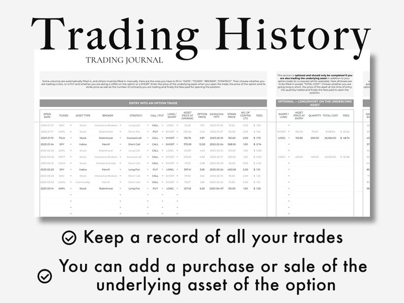 Option Trading Journal & Dashboard Spreadsheet Google Sheets Template ...