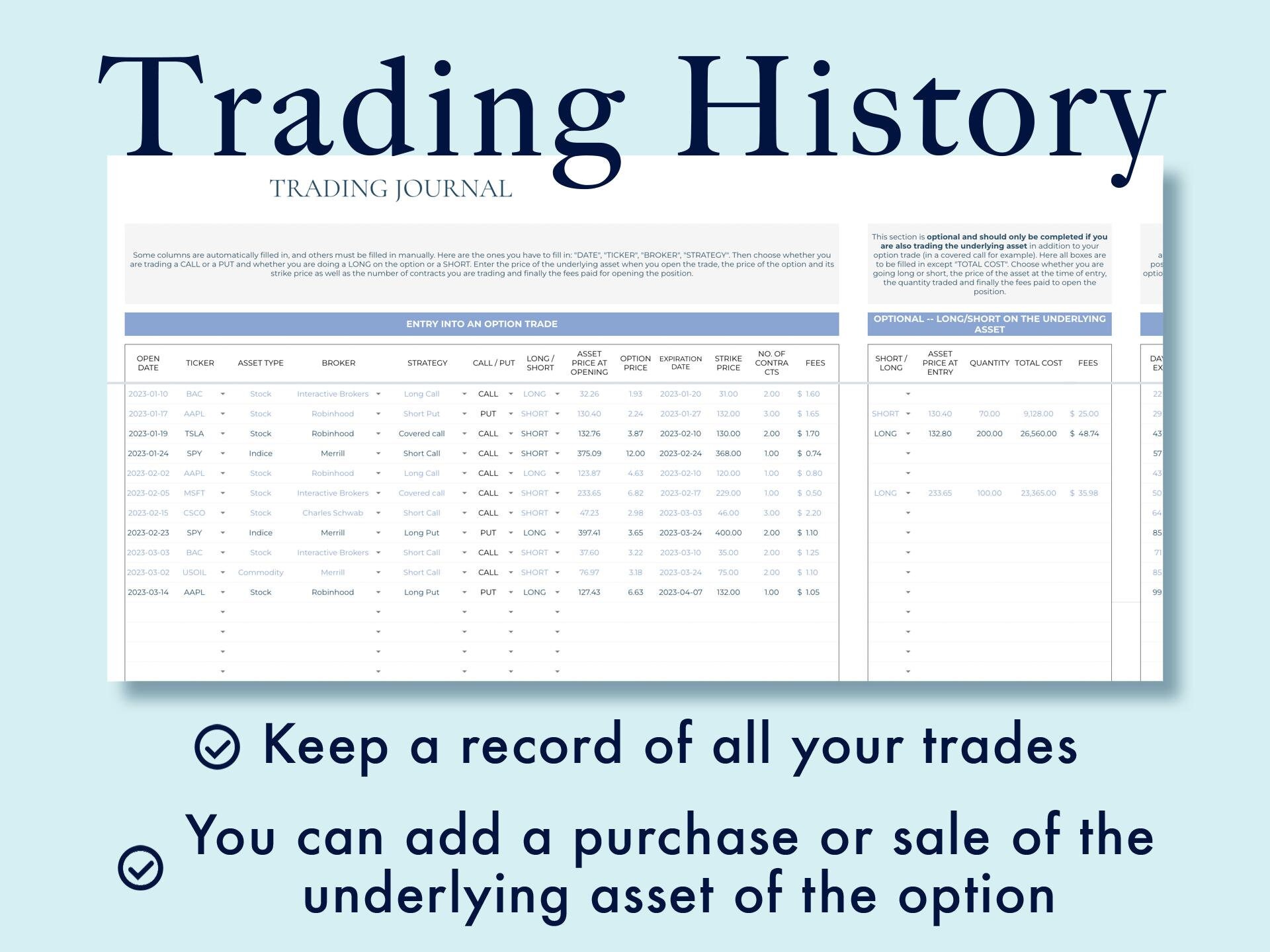 Option Trading Journal & Dashboard Spreadsheet Google Sheets Template ...