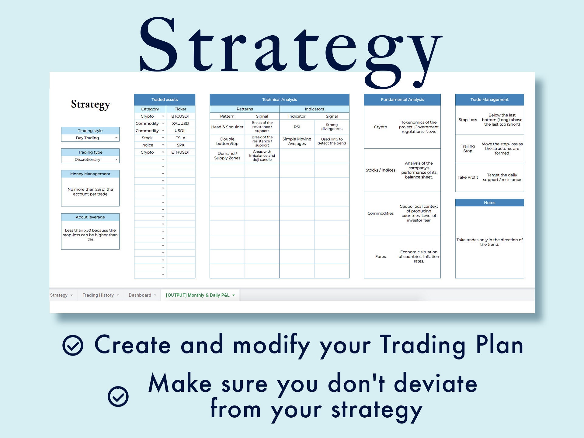 Trading Dashboard & Journal Spreadsheet Google Sheets Template (blue ...