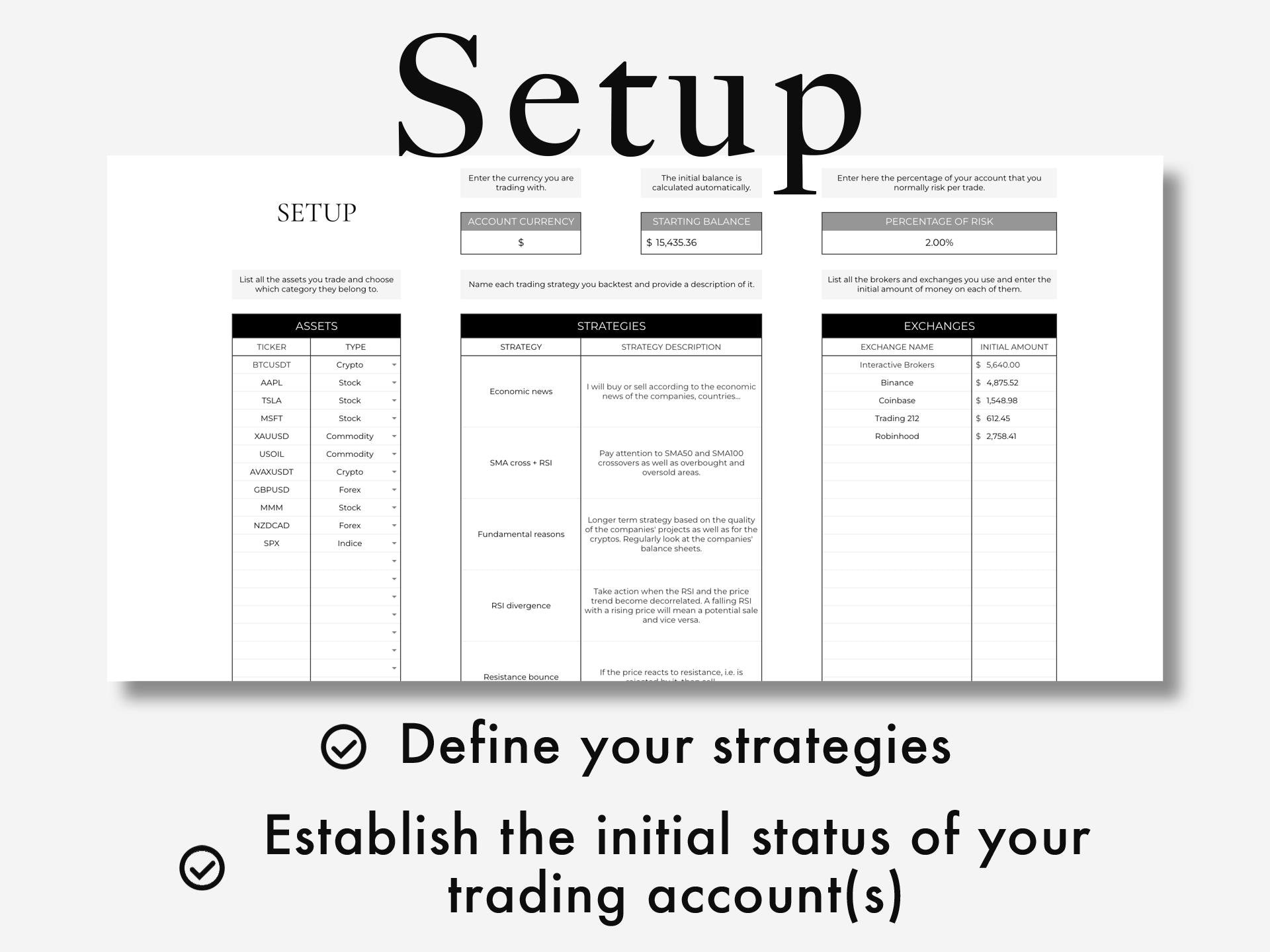 Backtesting Journal Pro Google Sheets Spreadsheet Template Stocks Forex ...