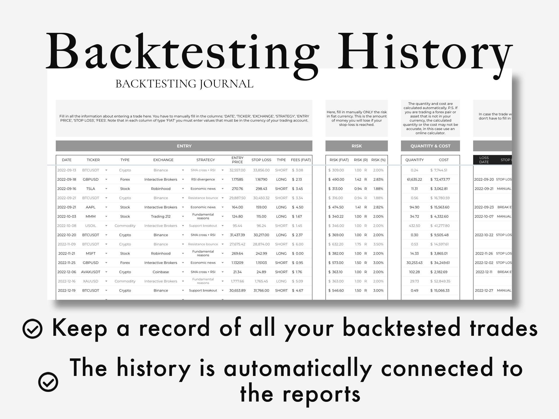 Backtesting Journal Pro Google Sheets Spreadsheet Template Stocks Forex ...