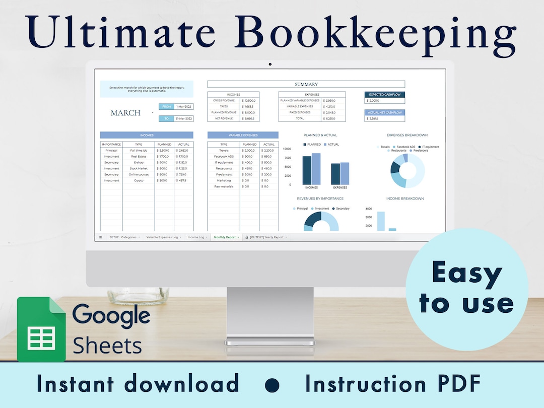 Ultimate Bookkeeping Spreadsheet Google Sheets for Small Businesses and ...