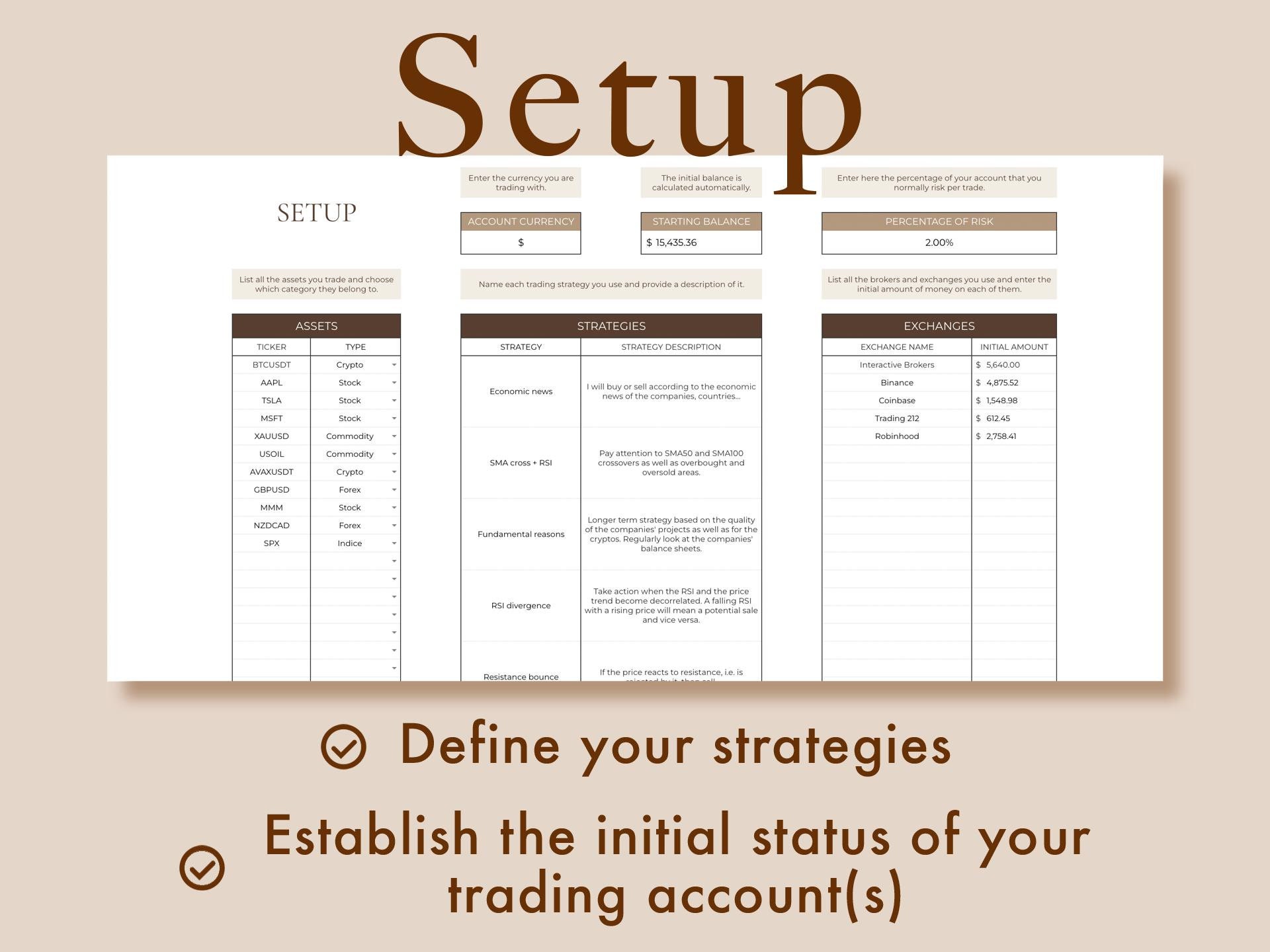 Trading Journal Pro Excel Spreadsheet Template Forex Crypto Stocks ...