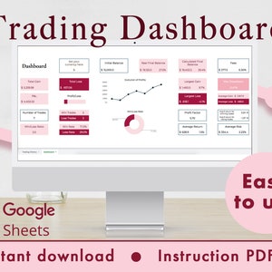 Trading Dashboard & Journal Spreadsheet Google Sheets Template (pink ...