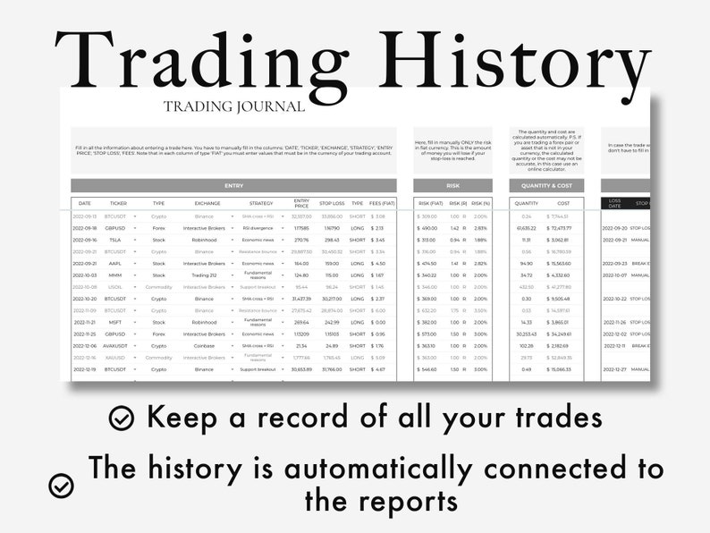 Trading Journal Pro Excel Spreadsheet Template Forex Crypto Stocks ...