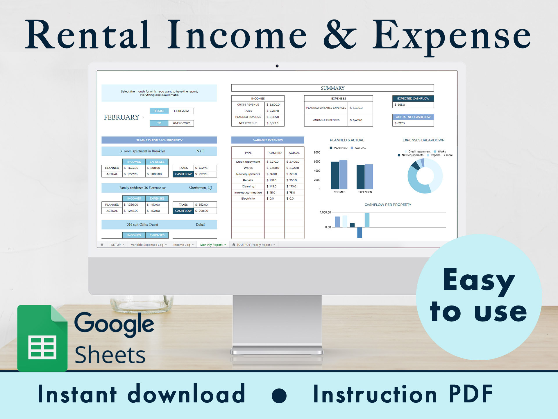Rental Income & Expense Spreadsheet Google Sheets for - Etsy