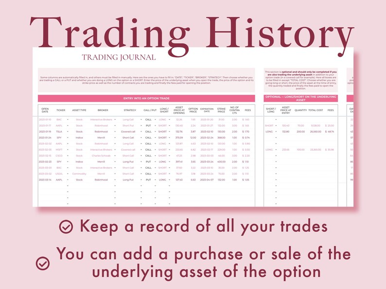 Option Trading Journal & Dashboard Spreadsheet Google Sheets Template ...