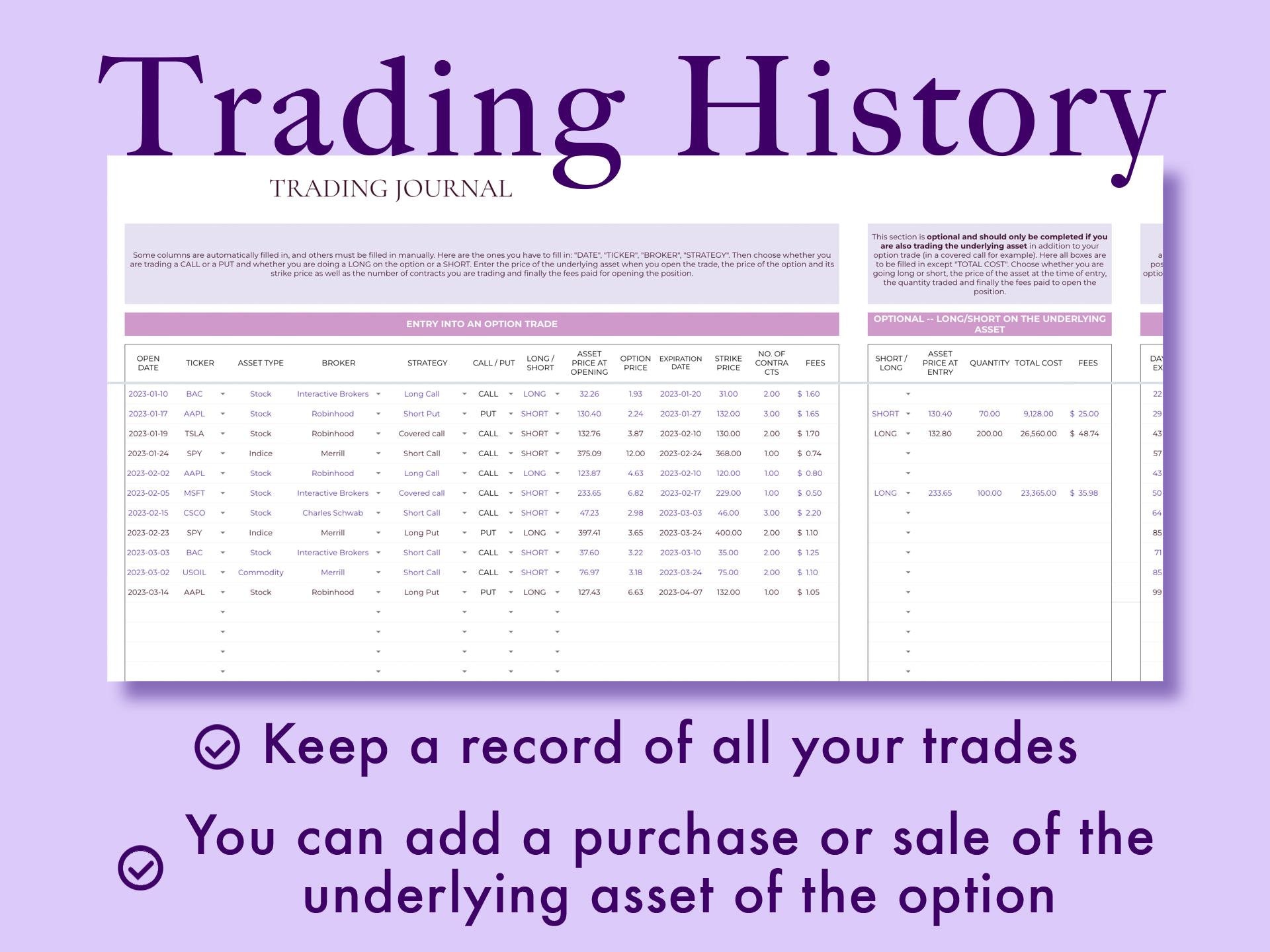 Option Trading Journal & Dashboard Spreadsheet Google Sheets Template ...