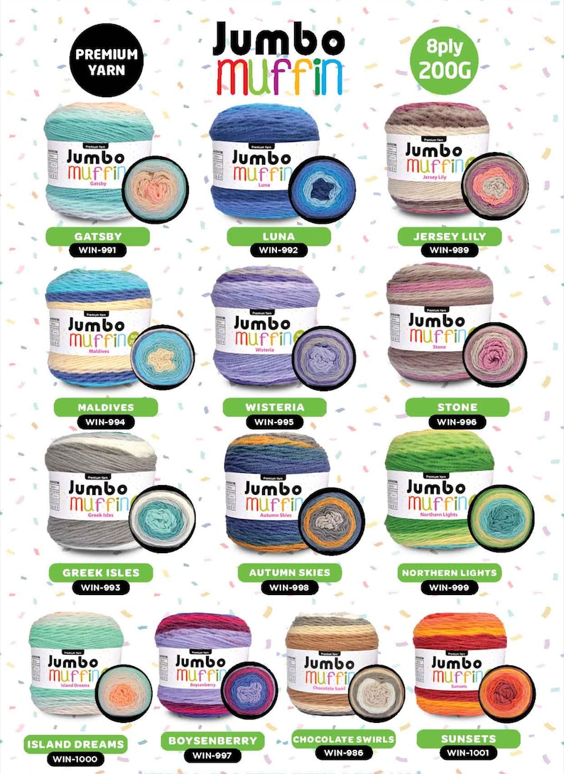 Yatsal Jumbo Muffin Cake Yarn 8ply 200g (37 Colours Available) - Etsy ...