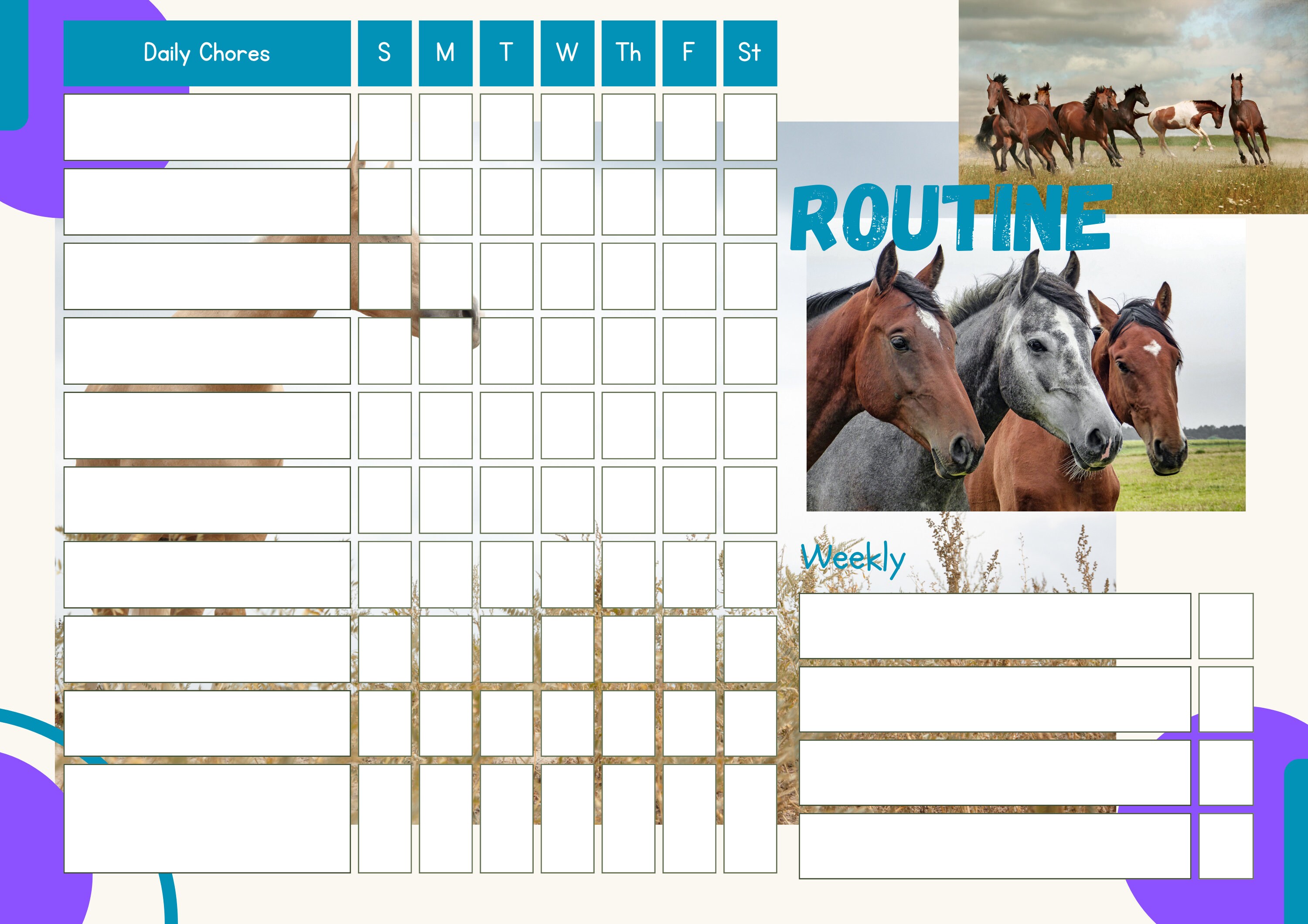 Horse Lover's Chore Chart Printable Fun and Interactive Equestrian Task ...