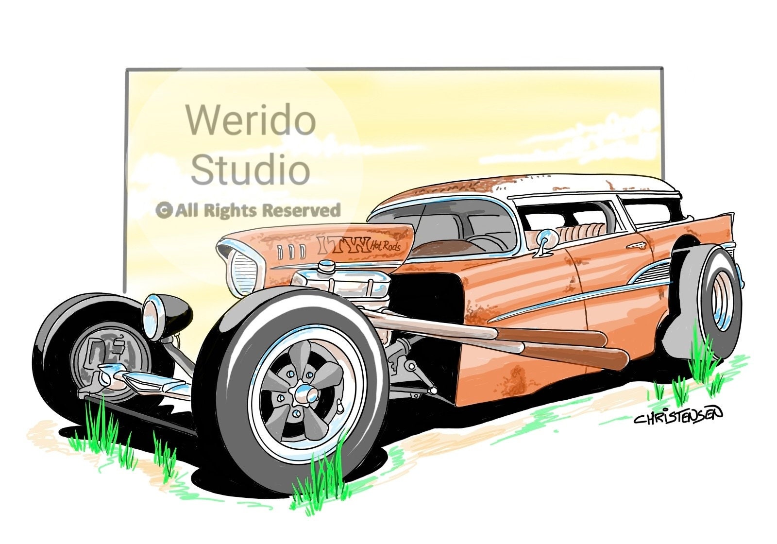 Rat Rod 57 Chevy Wagon Automotive Art,vintage,car Art,hot Rod Print - Etsy