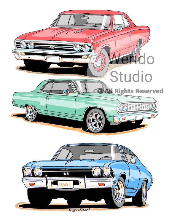 1964/67/68or69 Chevy Chevelles Automotive Artvintagecar Art - Etsy