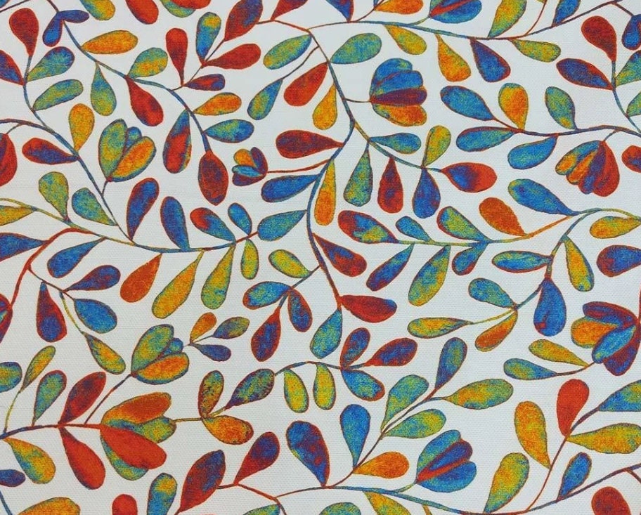 Colorful Leaves Printed Upholstery Fabric by Yard, Boho Decor ...