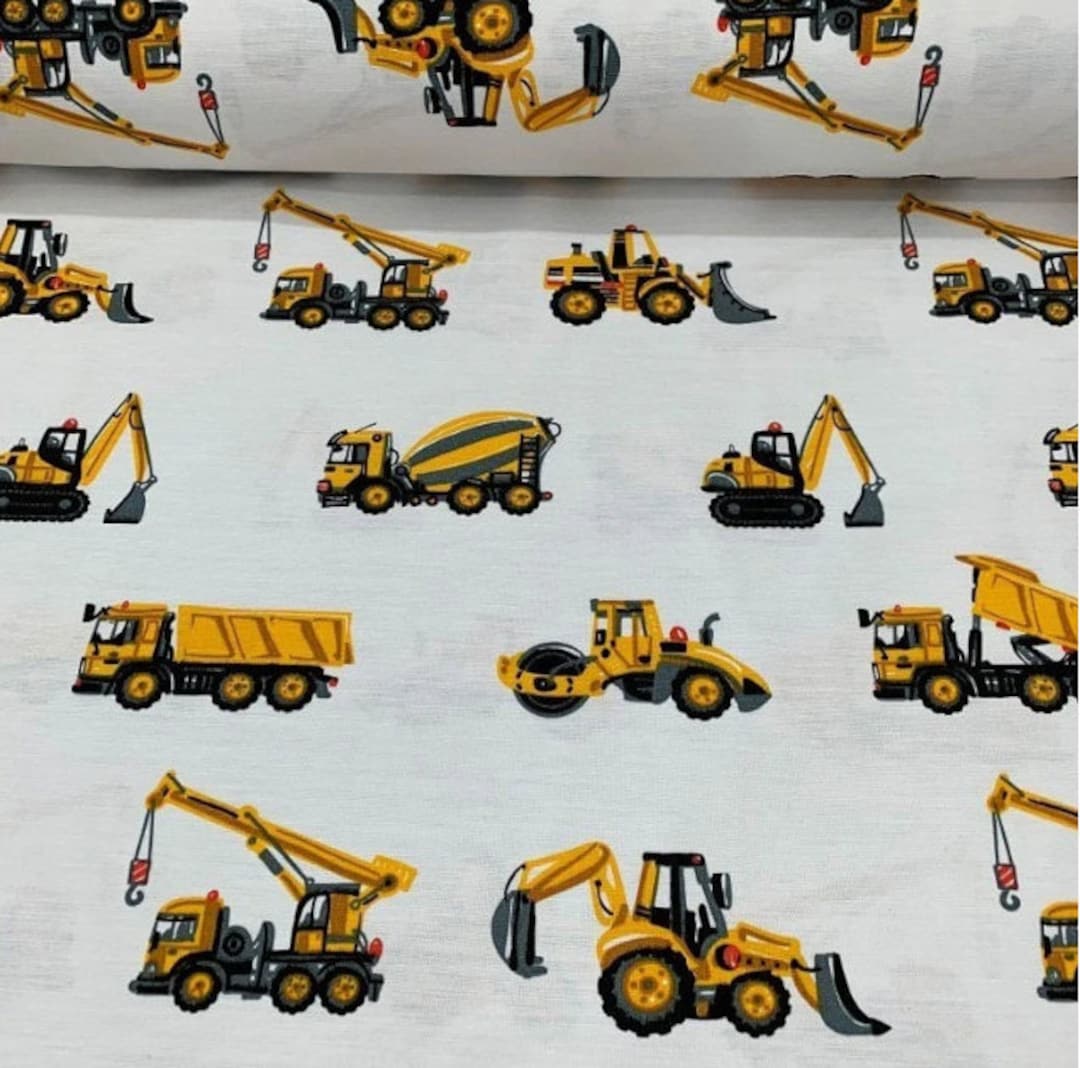 Construction Vehicles Cotton Fabric by Yard, Trucks, Kids Room Decor ...