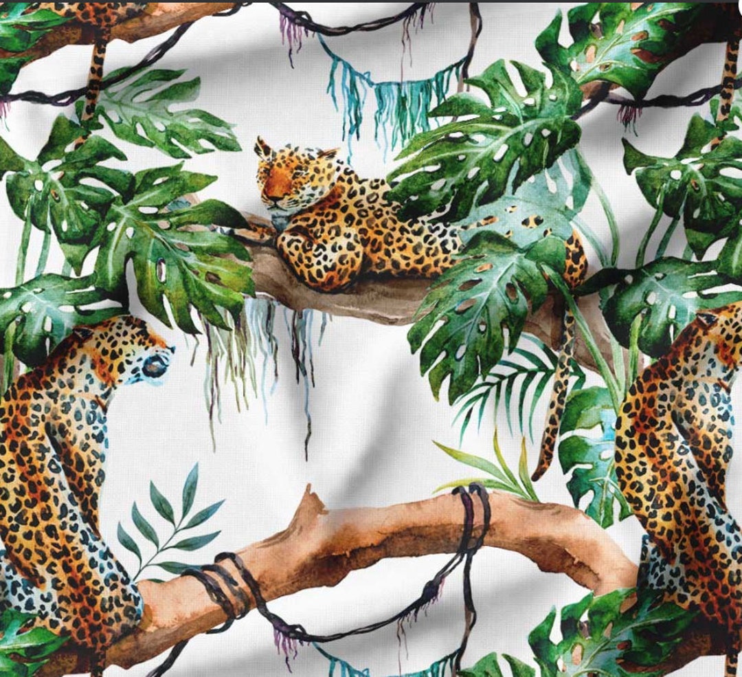 Leopard Tropical Printed Upholstery Fabric by the Yard, Exotic Fabric ...