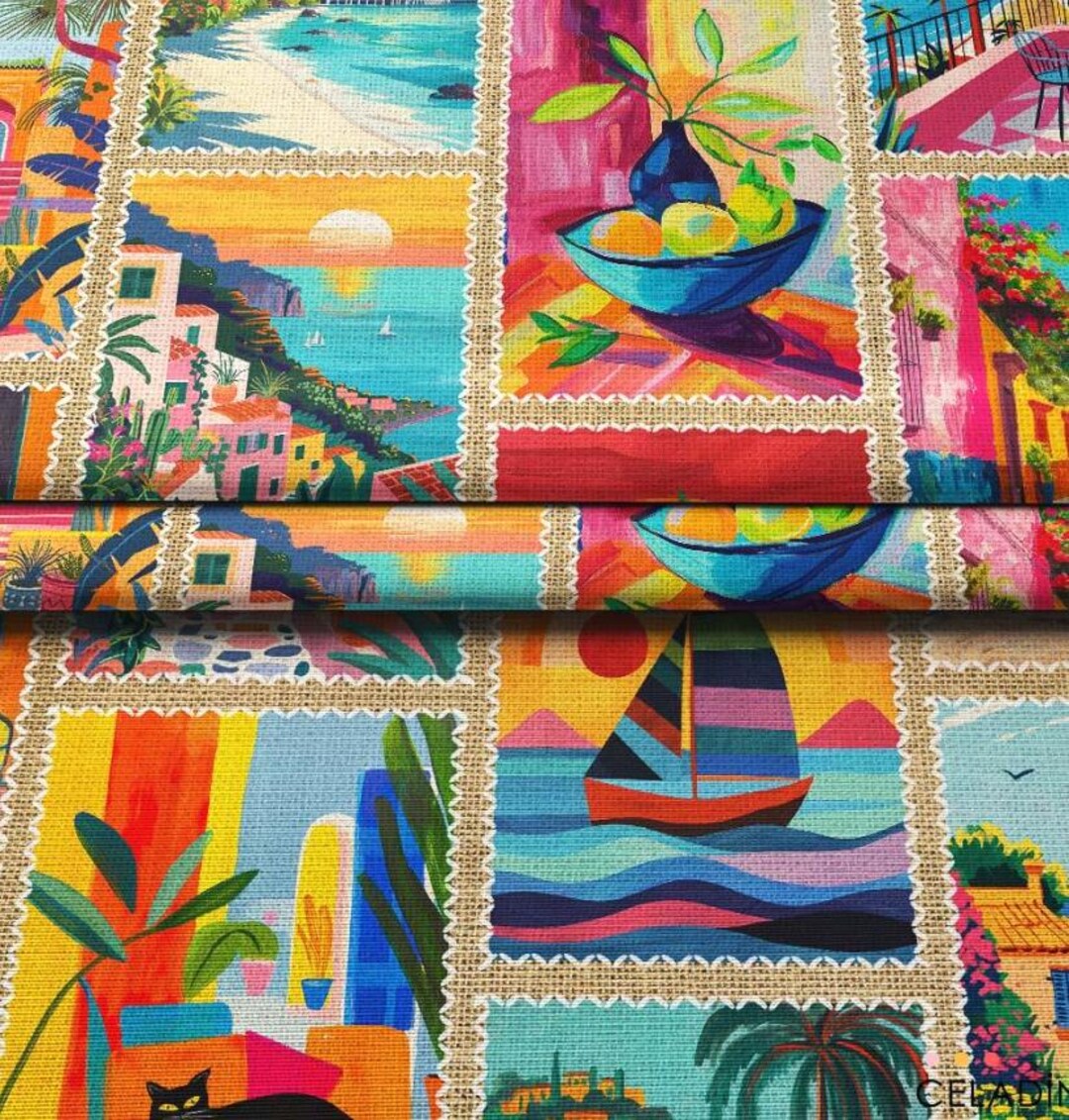 Pop Art Colorful Patchwork Print Exotic Summer Fabric by the Yard ...