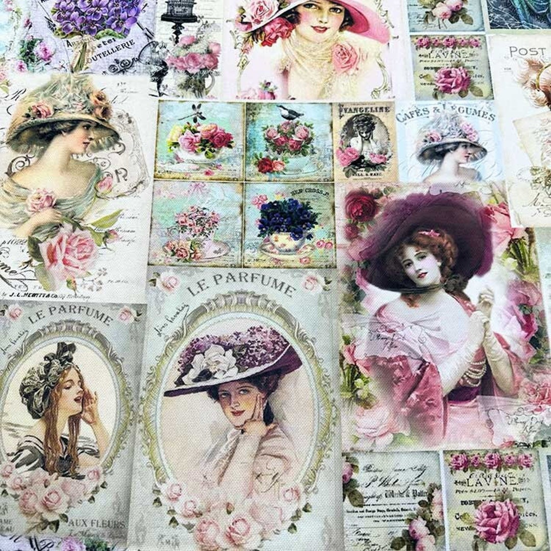 Vintage Style Woman Printed Fabric by the Yard, Fabric for Bag ...